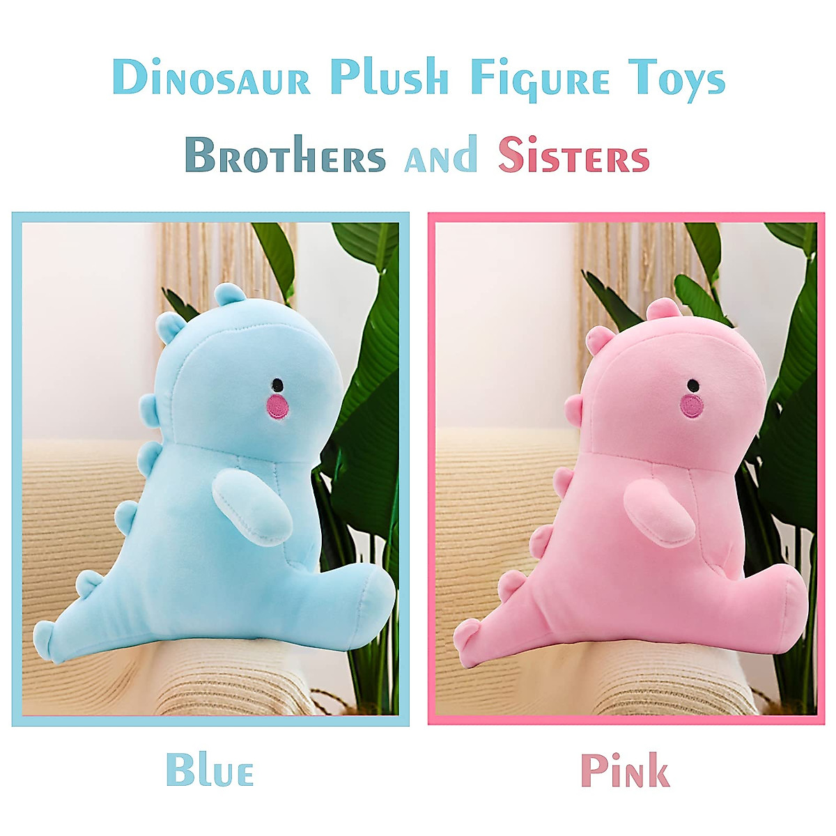 OSQI Stuffed Animal Plushie Toys Pack of 2, Cute Dinosaur Plushies Toy, 12inch Soft Plush for Girls Plush Doll Gifts for Kids Boys Babies Toddlers (Blue Pink)