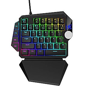 UrChoiceLtd One-Handed RGB Mechanical Gaming Keyboard,Upgrade Multimedia Knob USB Wired Professional Gaming Keypad with Macro Function, Detachable Wrist Rest For PC/Xbox/PS4 (Black/Blue Switch)