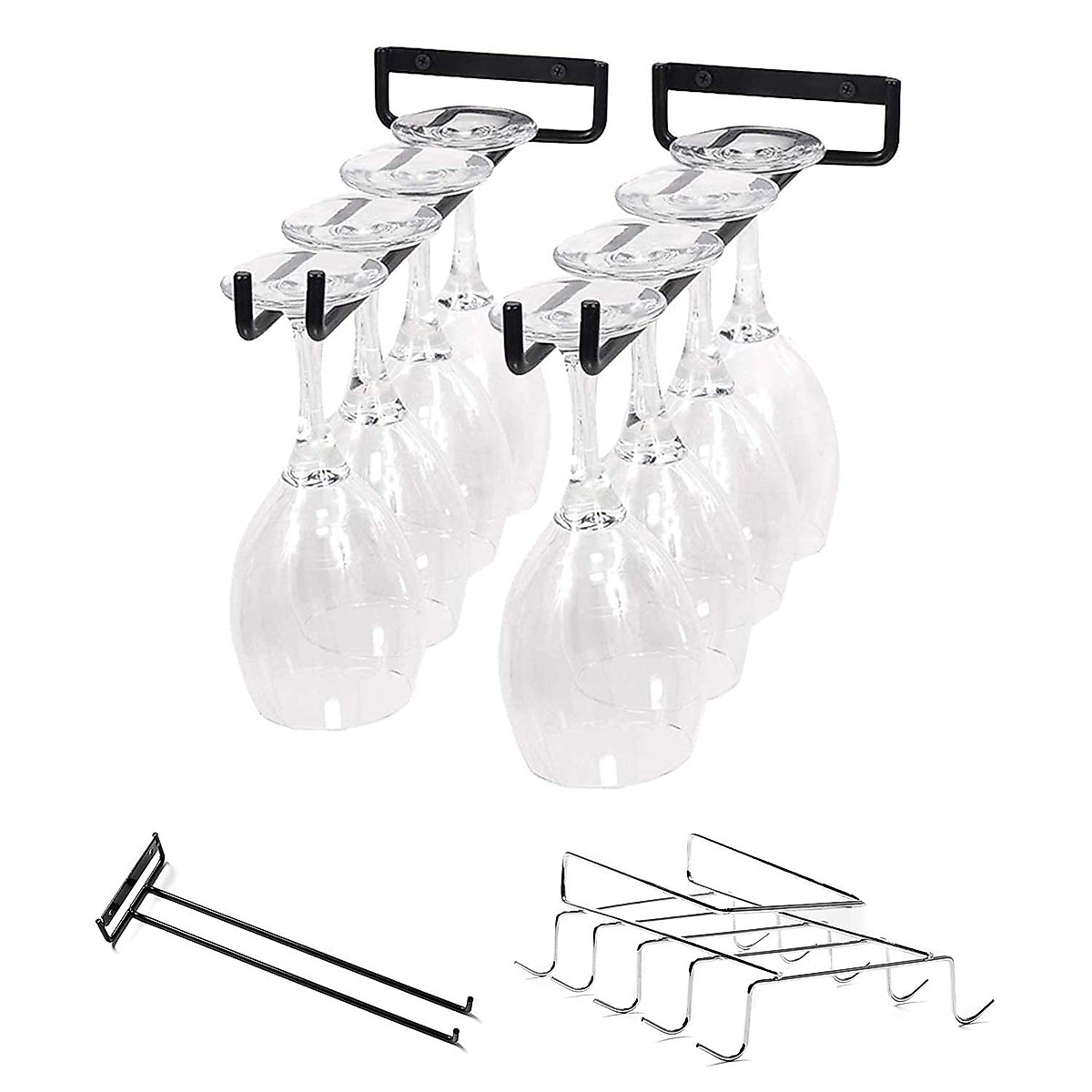 Wine Glass Holder Under shelf Under Cabinet Wine Glass Holder, Under Counter Wine Rack Perfect For Stemware Hanging Glasses -Includes Mug Rack Under Shelf Holder