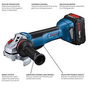 BOSCH GWS18V-10PB14 18V Brushless 4-1/2 – 5 In. Angle Grinder Kit with Paddle Switch and (1) CORE18V® 8 Ah High Power Battery