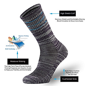 ONKE Merino Wool Cushion Crew Socks for Women Ladies Colorful Casual Dress Outdoor Trail Hiking Hike All Seasons Medium Warm(Multicolor5)