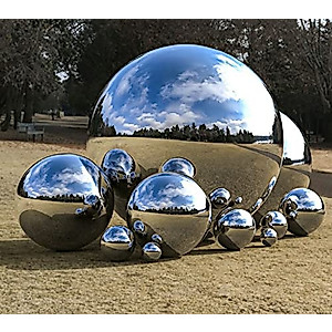 Nerien Gazing Ball, Stainless Steel Garden Mirror Globe, Polished Ornament Sphere, Hollow Floating Reflective Hemisphere, for Home Pond Outdoor Swimming Pool Decoration, Silver, 5Pcs
