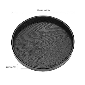 Wood Serving Tray, Non-Slip, Eco-Friendly Solid Wood, Round, for Tea Coffee Snack Food Meals Serving Tray, Anti-Overflow Liquid, 4 Sizes of 21/24/27/30cm, Black(27cm)