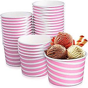 TYPTOP Premium Paper Ice Cream Cups, 50-Pack 12 oz Disposable Dessert cups for Hot and Cold, 12-ounce pink stripe