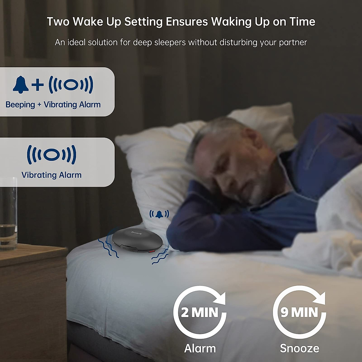 DreamSky Vibrating Alarm Clock for Heavy Sleepers - Auto Set Bed Shaker Alarm Clock Under Pillow for Hearing Impaired, Bedroom, Travel, Rechargeable Battery Operated, Cordless, Auto DST, LCD Backlight