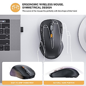 Wireless Macro Mouse, ProtoArc EM12 2.4G Ergonomic Mouse with 8 Programmable Buttons, Type-C Rechargeable Mouse, 2400 DPI, Symmetrical Computer Mouse for Laptop PC Mac, for Right & Left Hand Black