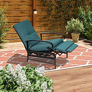 Patiomore Patio Adjustable Lounge Chair, Outdoor Recliner Metal Automatic Chaise Chair with Removable Cushions, Blue