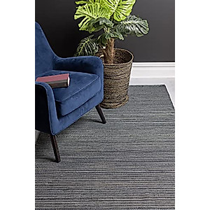 Fab Habitat Area Rug - Hand Woven, Stain Resistant, Pet Friendly - Premium Recycled Polyester Yarn & Reclaimed Rubber - Stripes - Kitchen, Bathroom - Kismet - Denim - 2 x 3 ft