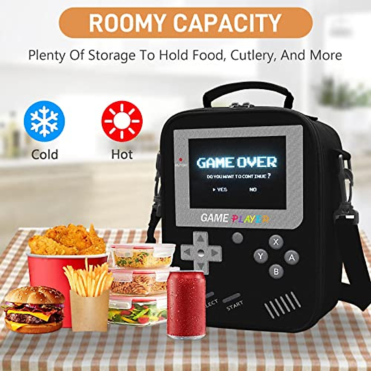 Ruokey Game Lunch Bag, Reusable Insulated Thermal Lunch Box for Gamer, Reusable Portable Lunchbox (Gamer-BK-R)
