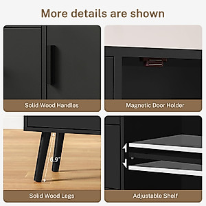 Iwell Black Storage Cabinet with 3 Drawers & Adjustable Shelf, Sideboard Buffet Cabinet, Entryway Cabinet, for Living Room, Dining Room, Black