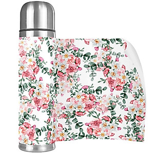Stainless Steel Leather Vacuum Insulated Mug Flowers Thermos Water Bottle for Hot and Cold Drinks Kids Adults 16 Oz