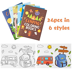 Dvbonike 24Pcs Camping Coloring Books Including Tent Camping Light Forest Bear Rabbit DIY Art Drawing Patterns Summer Birthday Party Favors Gifts Home School Activity Supplies for Kids Boys Girls