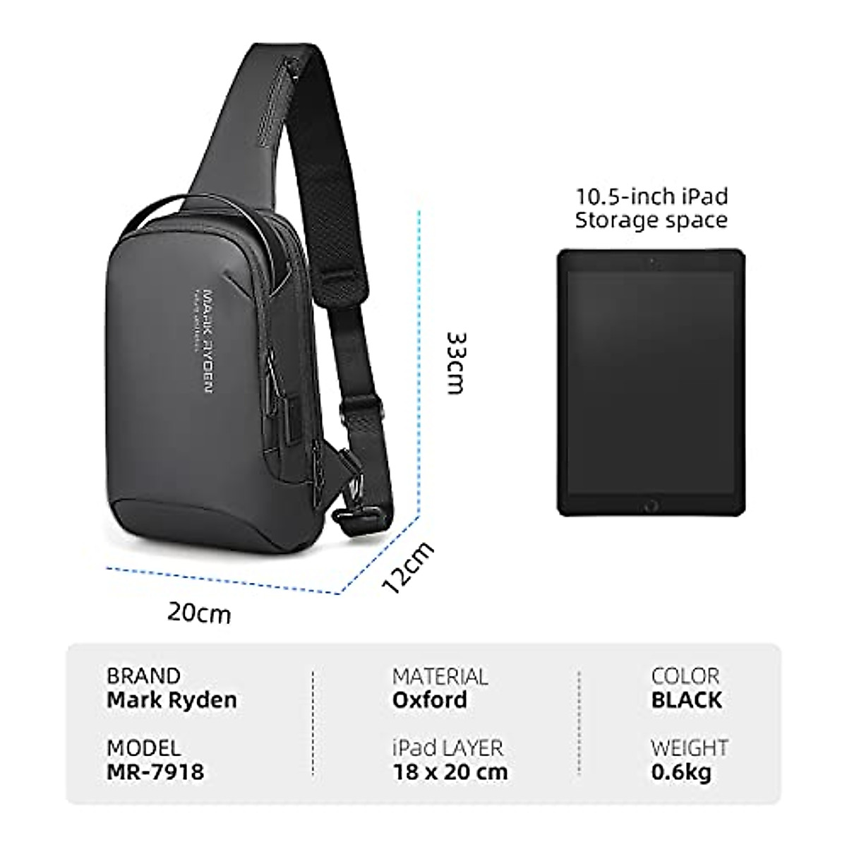 Sling Backpack Chest Bag With Usb Plug Fit 9.7inch Ipad Lightweight One Strap Backpack Casual Daypack For Hiking Walking Biking Travel Cycling