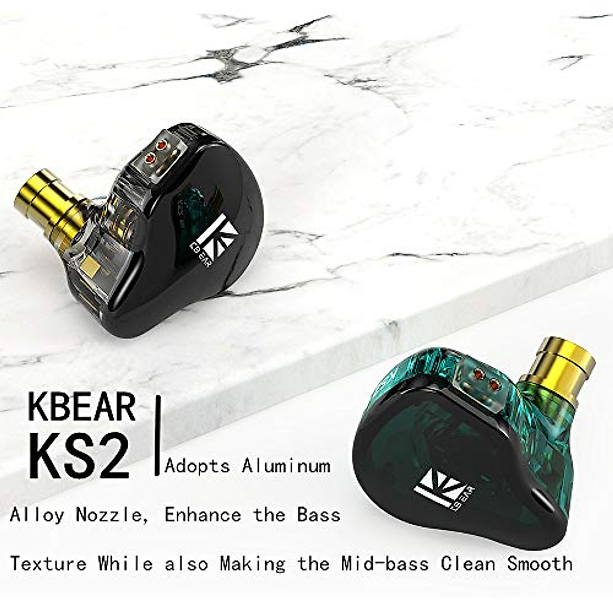 YINYOO KBEAR KS2 Earphones Stereo Bass in Ear Headphone, HiFi Over Ear Earbud in Ear for Drummers Noise Cancelling 1BA 1DD Hybrid IEM with Removable Cable for Running Walking (with mic, KS2 Black)