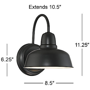 John Timberland Urban Barn Rustic Industrial Farmhouse Outdoor Wall Light Fixtures Set of 2 Black Gooseneck Arm 11 1/4" for Exterior Deck House Porch Patio Outside Garage Front Door Garden