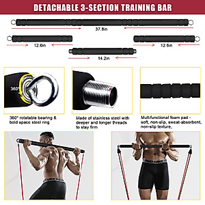 LAKXSF Home Gym Exercise Equipment - Portable Workout System 17 Fitness Accessories 9 in1 Push Up Board Set, Resistance Bands with Pilates Bar Strength Training Abs Shoulders Back Butt (A-RED)