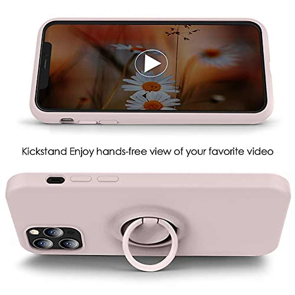 MOCCA Compatible with iPhone 12 Case, iPhone 12 Pro Case 6.1inch with Ring Kickstand | Super Soft Microfiber Lining | Anti-Scratch Full-Body Shockproof Protective Case for iPhone 12/12 Pro - Pink Sand