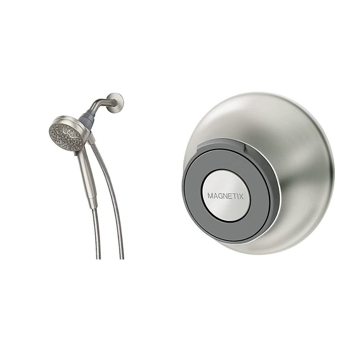 Moen 26100EPSRN Engage Magnetix 3.5-Inch Six-Function Handheld Showerhead with 186117SRN Magnetix Remote Dock, Spot Resist Brushed Nickel
