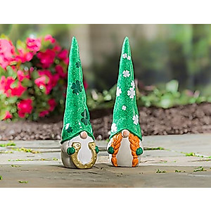 Evergreen 13" H Ceramic St. Patrick's Gnome Garden Statuary, Man Gnome