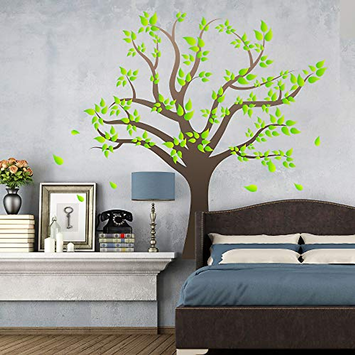 RW-1080 3D Green Tree Wall Stickers Family Photo Tree Wall Decal Removable Peel and Stick DIY Art Wallpaper for Kids Girls Babys Bedroom Bathroom Living Room Nursery Offices