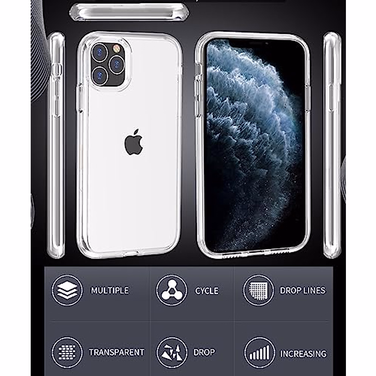 WATSKY for iPhone 14pro Flash Light Phone case, Anti Drop Transparent Phone case