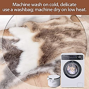 Carvapet Soft Fur Rugs Fake Reindeer Hide Area Rug Fluffy Faux Fur Carpet for Bedroom Floor Mat Home Decorative Throw Rug for Living Room, 3ft x 3ft, Brown