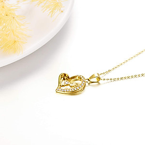 SISGEM 14K Solid Yellow Gold Love Heart Necklace for Women, Love Heart Pendant Birthday Anniversary Christmas Jewelry Gifts forHer, Mom, Wife 16"-18"
