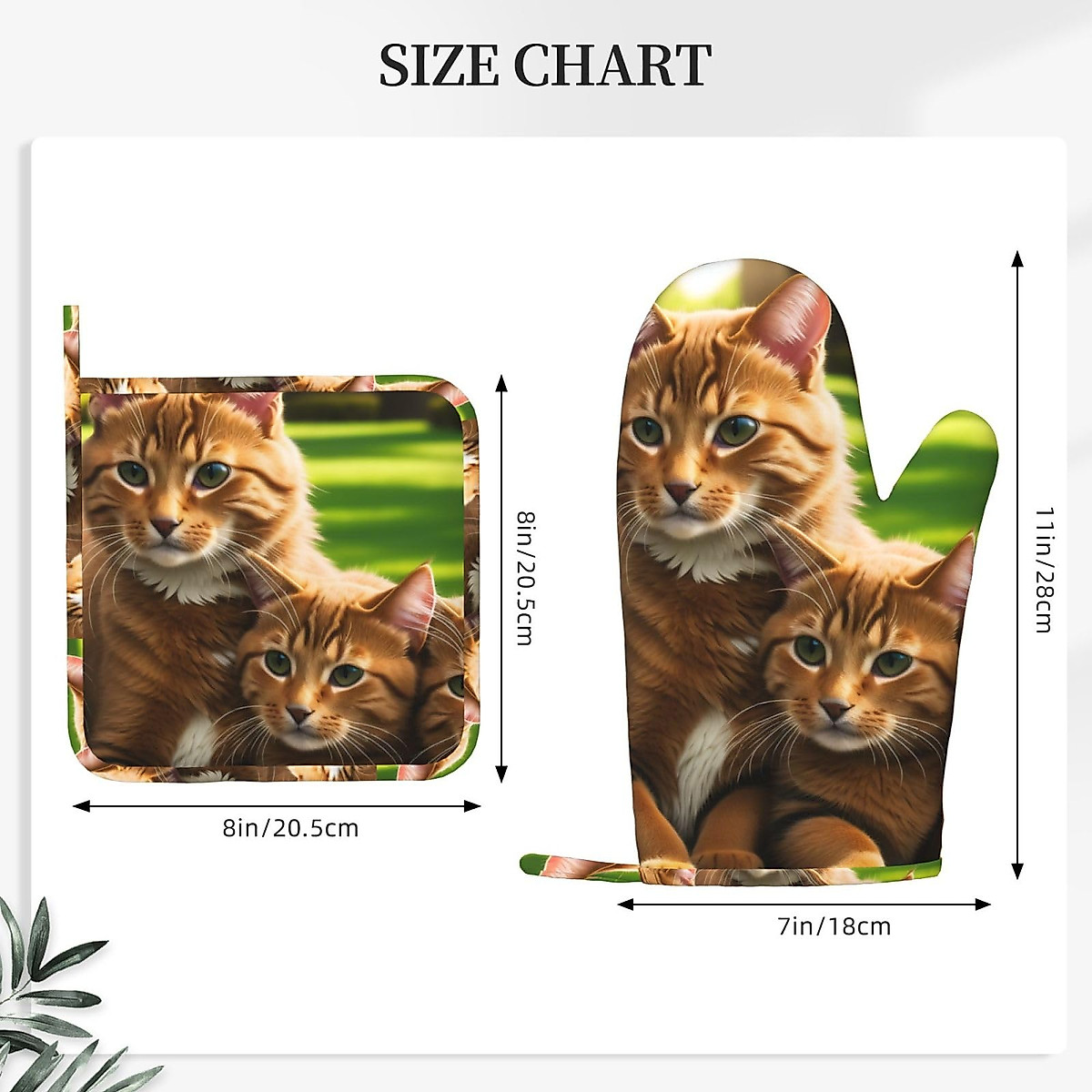 Four Cats Silicone Oven Mitts Pot Holder Sets 2pcs Cute Design Washable Non Slip Kitchen Heat Resistant Mat Women's Cooking Gloves for Baking and BBQ Wear