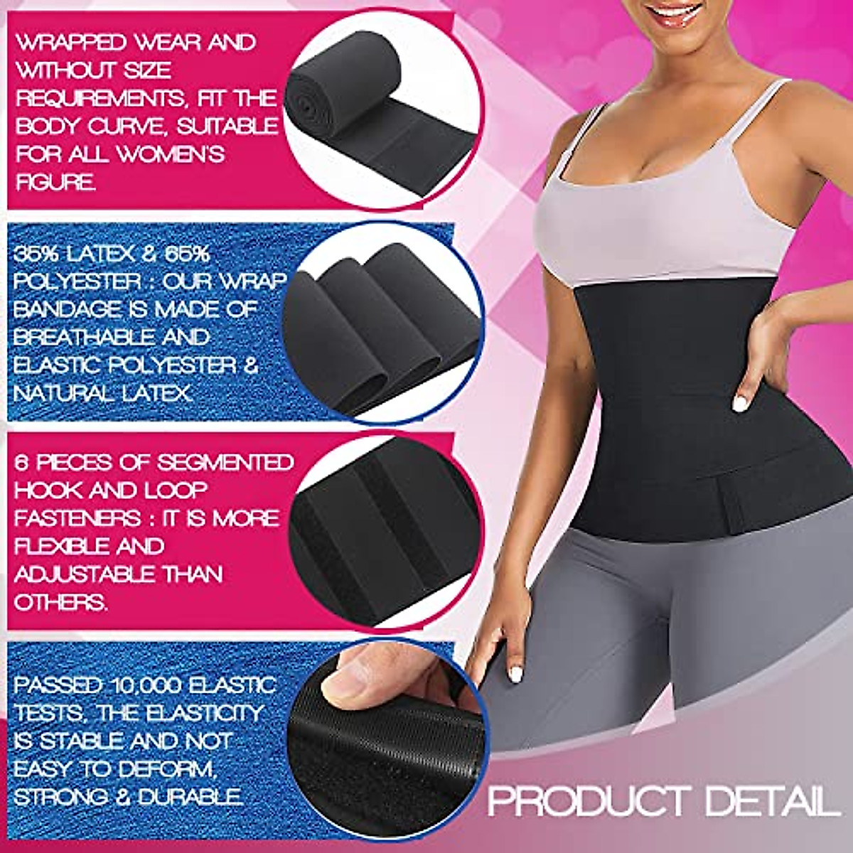 Waist Trainer Wrap Plus Size - Adjust Your Snatch Bandage Wrap Tummy Sweat Wraps - Waist Trainer For Women | Belly Body Shaper Compression Wrap | Gym Accessories Black | Bonus Gift Breast Lift Tape