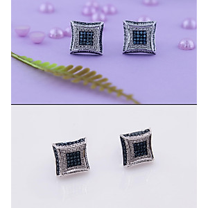 Dazzlingrock Collection 0.16 Carat (ctw) Round Blue & White Diamond Kite Shape Unisex Stud Earrings in 925 Sterling Silver in Push Back