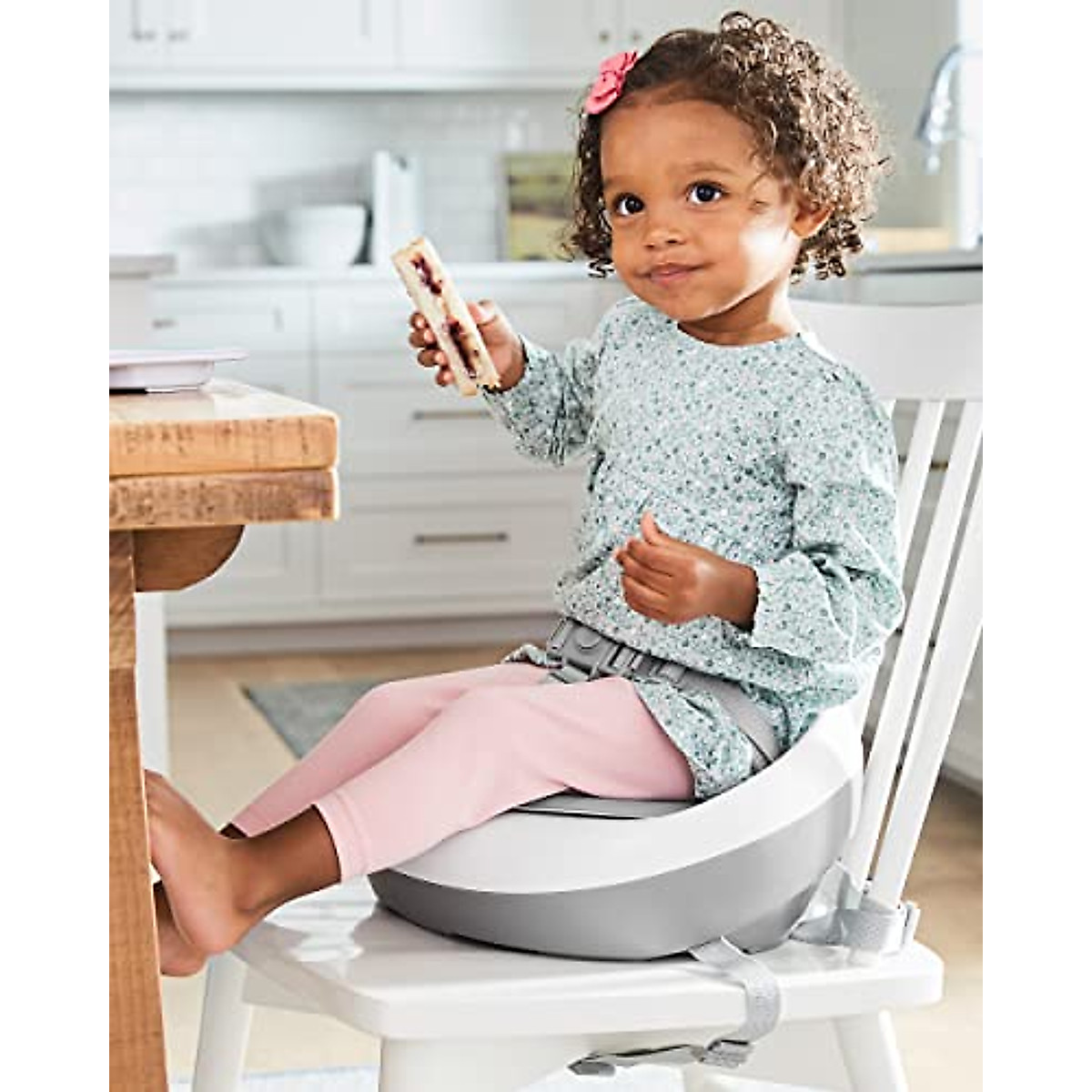 Skip Hop Booster Seat for Dining Table, Sleek Seat Booster, Grey/White