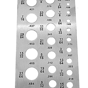 SQXBK Drill Gauge Stainless Steel Drill Bit Size Checker Plate Measuring Tool for 1/16Inch to 1/2Inch Size Bits 29 Holes