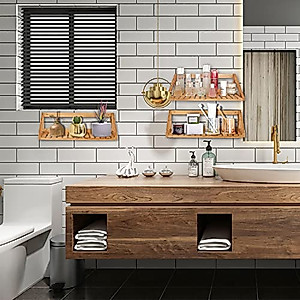 NIUXX Floating Shelves Wall Mounted, 3Pcs Solid Bamboo Wall Hanging Rack Holder, Wall Storage Shelves for Bedroom, Living Room, Bathroom, Kitchen, Office Decor