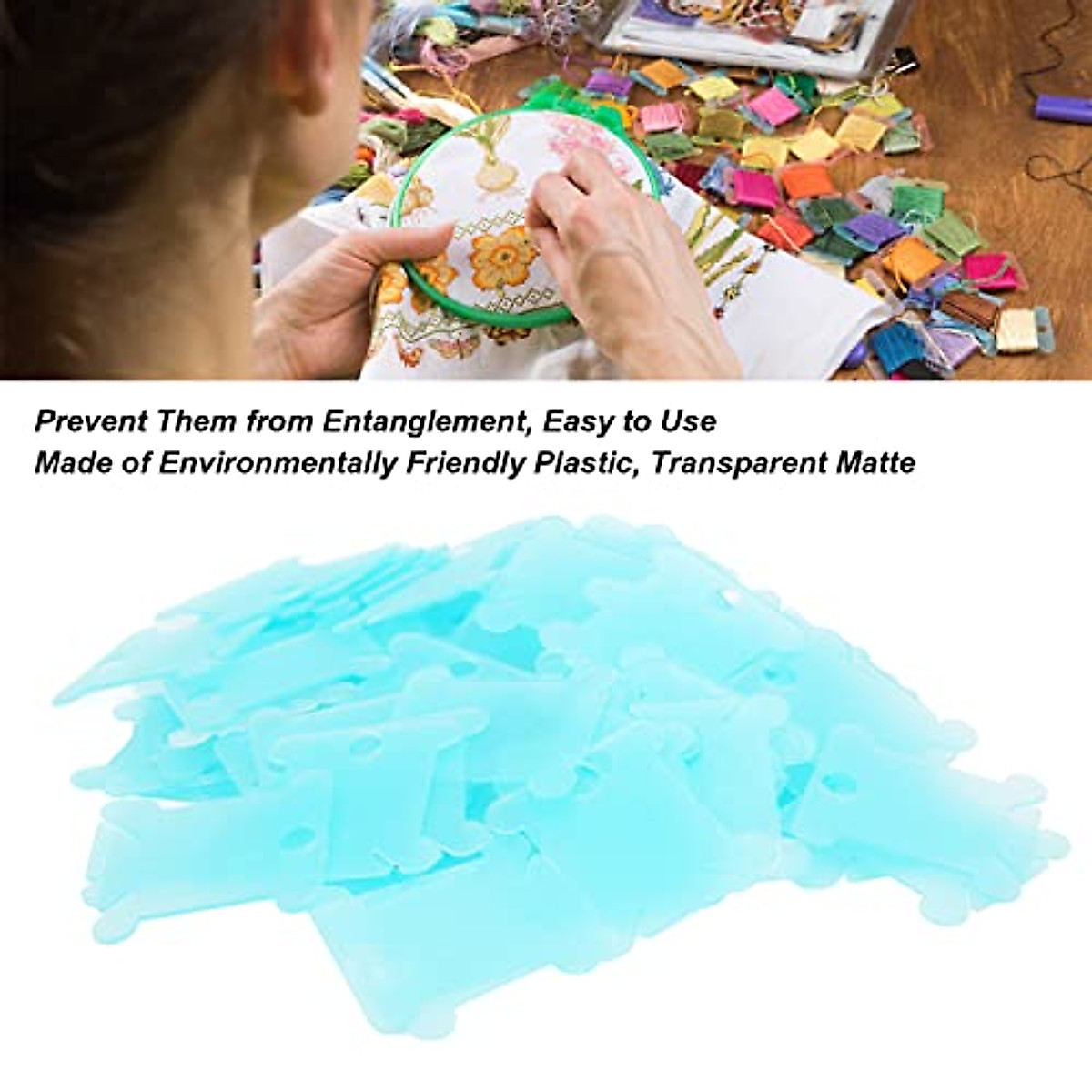 100PCS Plastic Floss Bobbin - Transparent Matte Embroidery Floss Bobbins for Organizing Threads, Cross Stitch Supplies - Environmental Plastic Floss Winder and Thread Organizer