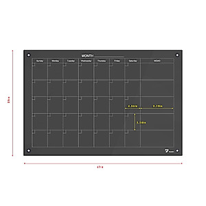TOWON 47 x 35 Inch Glass Calendar Dry Erase Board for Wall, Magnetic Whiteboards Calendar, White Board Calendar Dry Erase for Wall, Monthly Planner Whiteboard Set, Black
