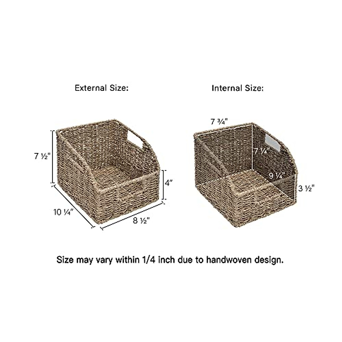 StorageWorks Seagrass Wicker Baskets with Built-in Handles, Hand Woven Baskets for Organizing, 2-Pack