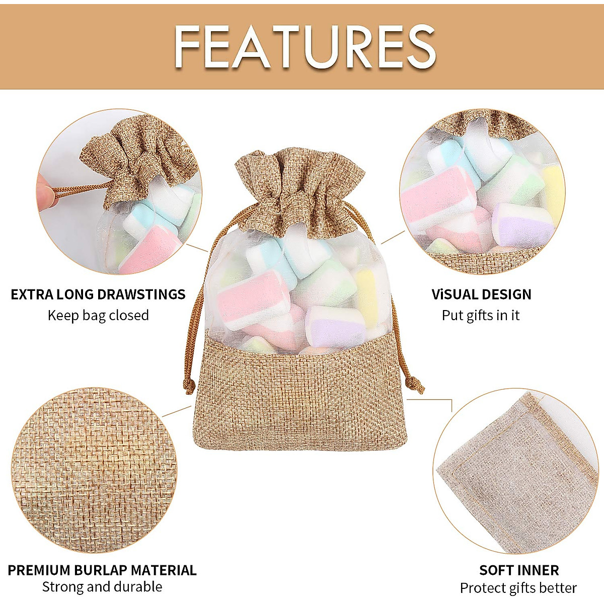 CCINEE 24PCS Burlap Drawstring Gift Bag,Organza Treat Bag Pouch for Wedding Baby Shower Party Favor Supply,4 X 6 Inch