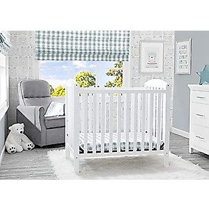 Delta Children Emery Mini Convertible Baby Crib with 2.75-inch Mattress, Bianca White