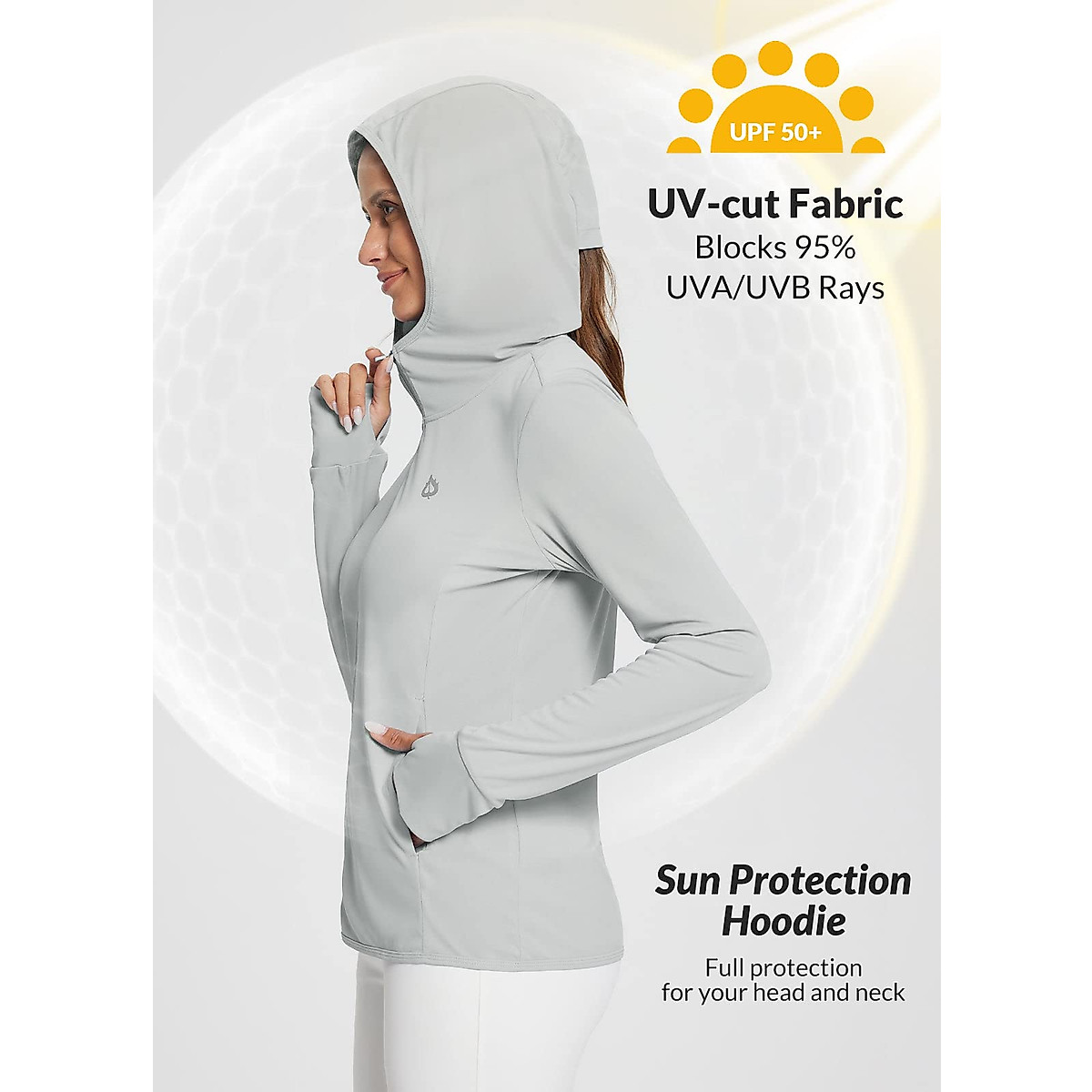 BALEAF Women's UPF 50+ Sun Protection Hoodie Jacket with Pockets for Hiking, Sports & Outdoor - Gray L