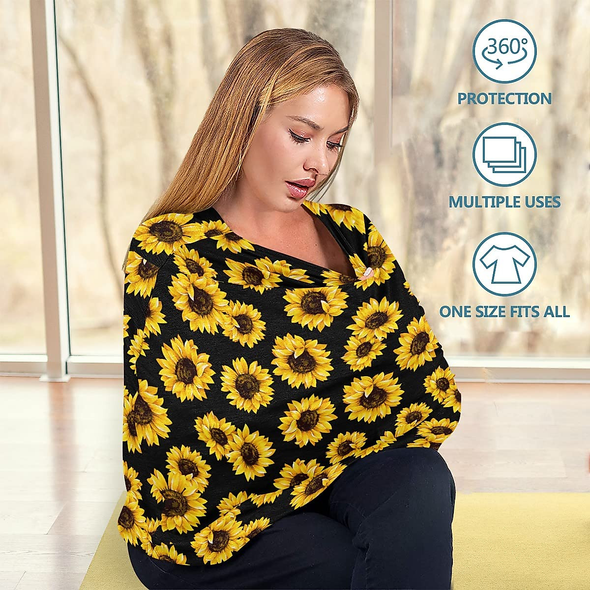 Nursing Cover, Breastfeeding Soft Carseat Canopy Sunflower Multi Use for Baby Car Seat Covers Canopy Shopping Cart Cover Scarf Light Blanket Stroller Cover