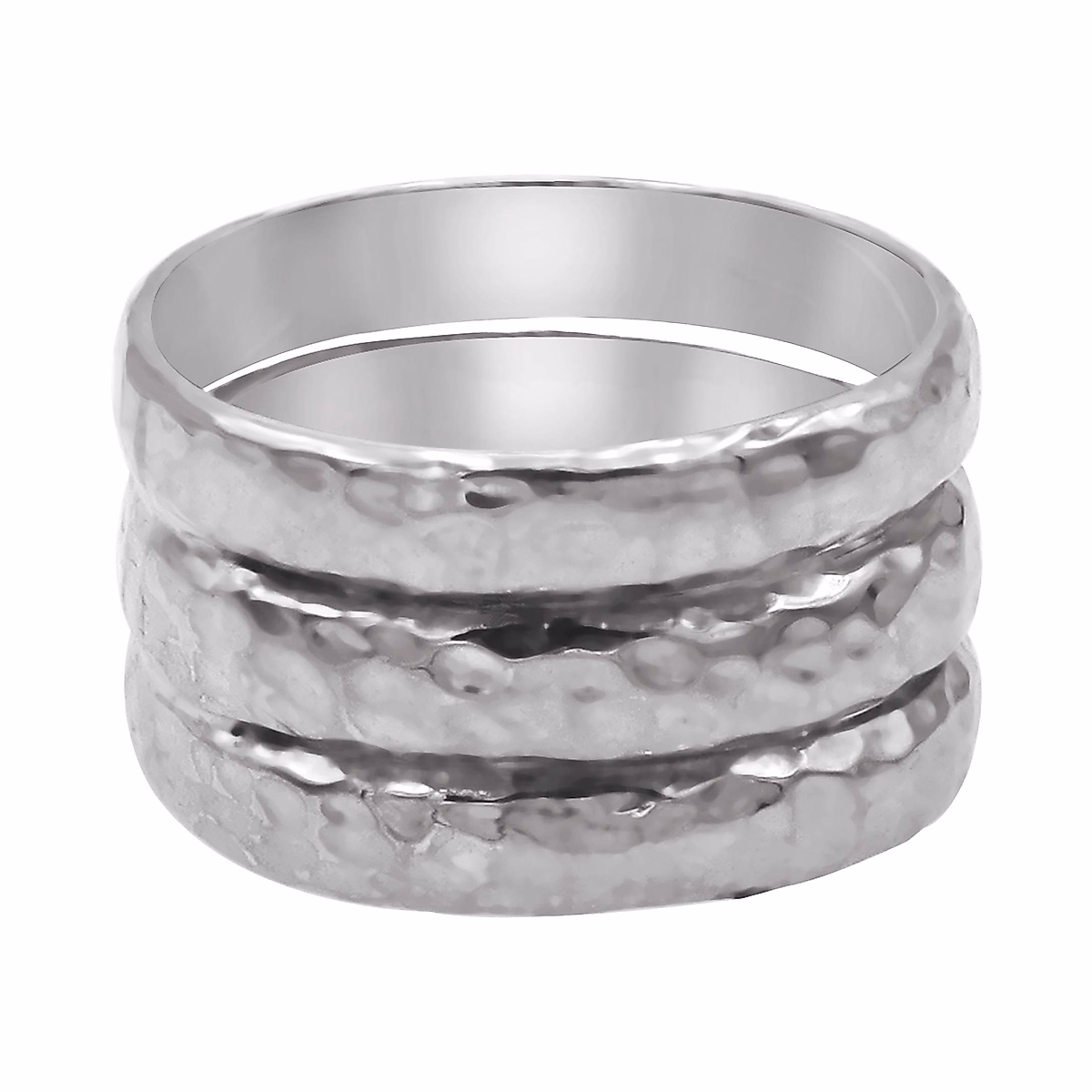 DEVATA Sterling Silver 925 Bali Hammered Triple 0.4" Band Ring DCM2411SS (Size 08)