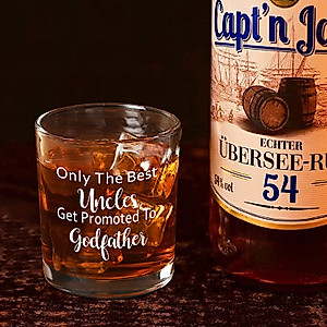 DAZLUTE Godfather Gifts, Only The Best Uncles Get Promoted To Godfather Whiskey Glass, Father’s Day Birthday Christmas Gifts for Uncle Godfather Brother- in -Law, 10Oz Old Fashioned Glass