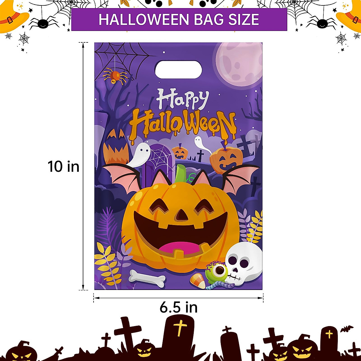 40 Pcs Happy Halloween Treat Bags with Handles-Trick or Treat Halloween Goodie Bags for Kids, Cute Ghost Pumpkin Halloween Plastic Candy Goody Gift Bags for Halloween Party Decorations Supplies Favors