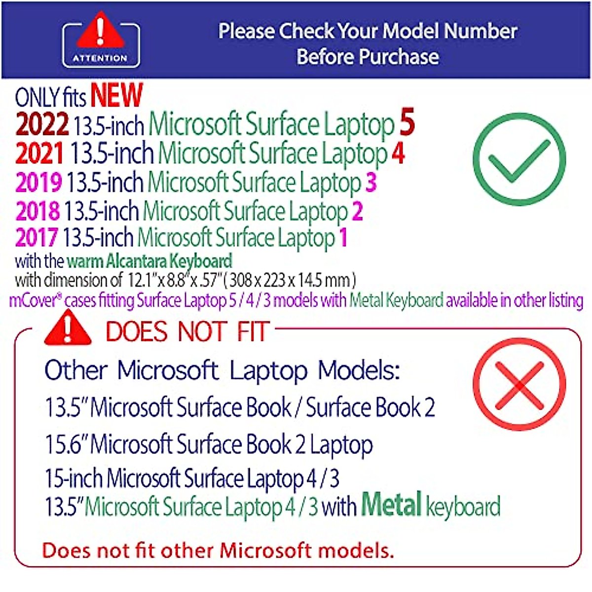 mCover Hard Case Only Compatible for 13.5" Microsoft Surface Laptop (5/4 / 3/2 / 1) with Alcantara Keyboard - Clear