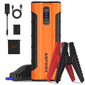 ASPERX AX2500 Jump Starter, 21000mAh 2500A Peak Battery Starter for 10L Gas or 7.3L Diesel Engines, 12V Auto Battery Booster, Lithium Jump Box with USB QC3.0, Jump Pack with Built-in LED Light