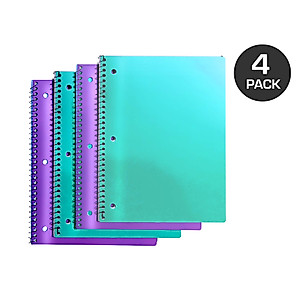 It's Academic College-Ruled Spiral Notebook, 1-Subject, 80 Sheet, Metallic Purple and Teal, 4 Pack