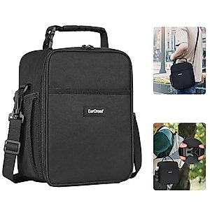 EurCross Insulated Rectangle Lunch Box with Carrying Strap, Portable Flat Mens Lunchbox for Work, 32% Larger than other Slim Small Lunch Bag, Reusable Mini Cooler Bag for Women Adult, Black