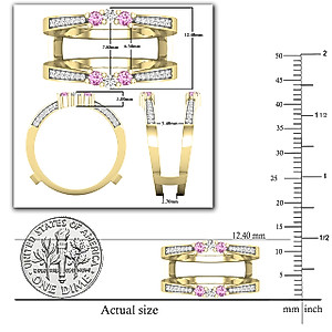 Dazzlingrock Collection Round Pink Sapphire and White Diamond Enhancer Double Wrap Guard Anniversary Band Ring for Women in 14K Yellow Gold, Size 6.5