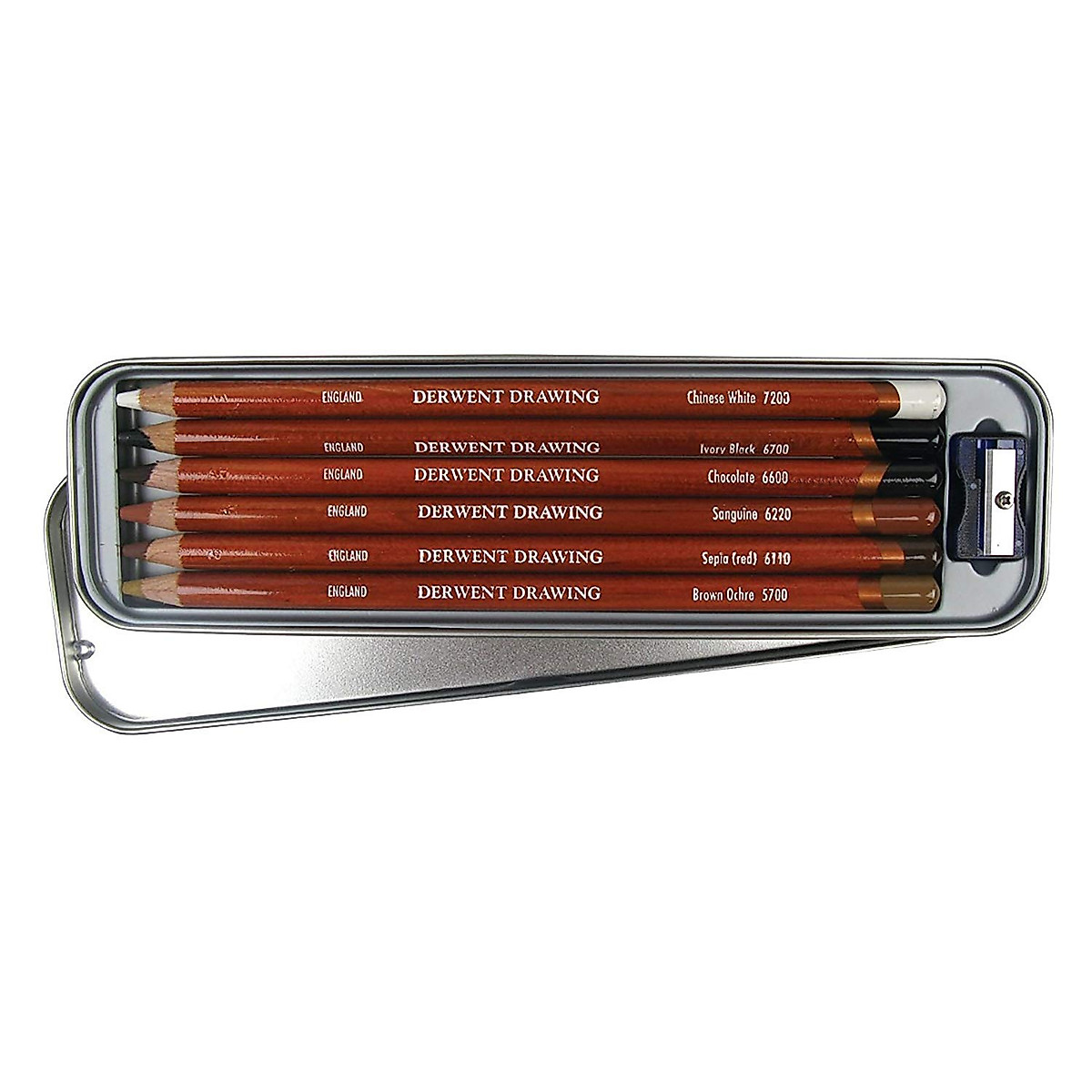Derwent Drawing Pencils and Accessories, Soft, Metal Tin, 6 Count (0701089), Red
