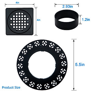 4 Inch Drain Grate Kit Compatible with Schluter Kerdi-Drain Flange Square Shower Floor Drain SS304 Stainless Steel and ABS Material - CUPC Certification, Matte Black